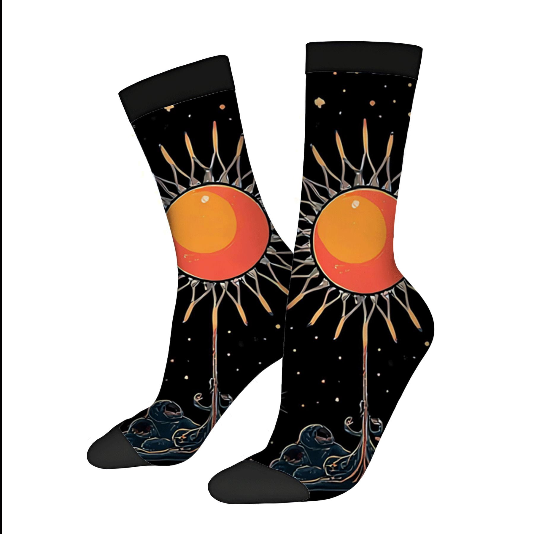 Celestial Theme Socks - 2 Pairs of Unisex Trendy Socks with Orange Sun ...