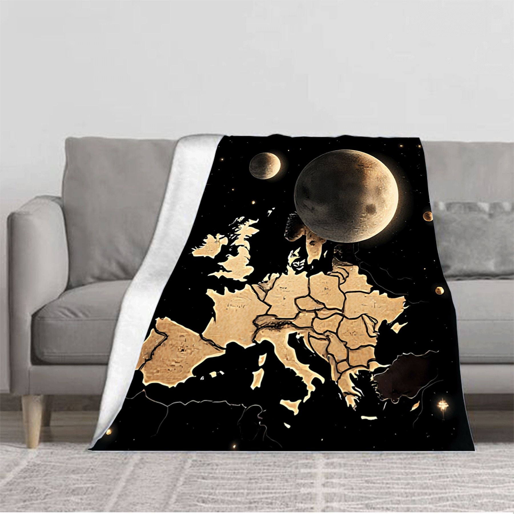 Celestial-Themed Durable Soft Flannel Blanket - Cozy Golden Map of ...