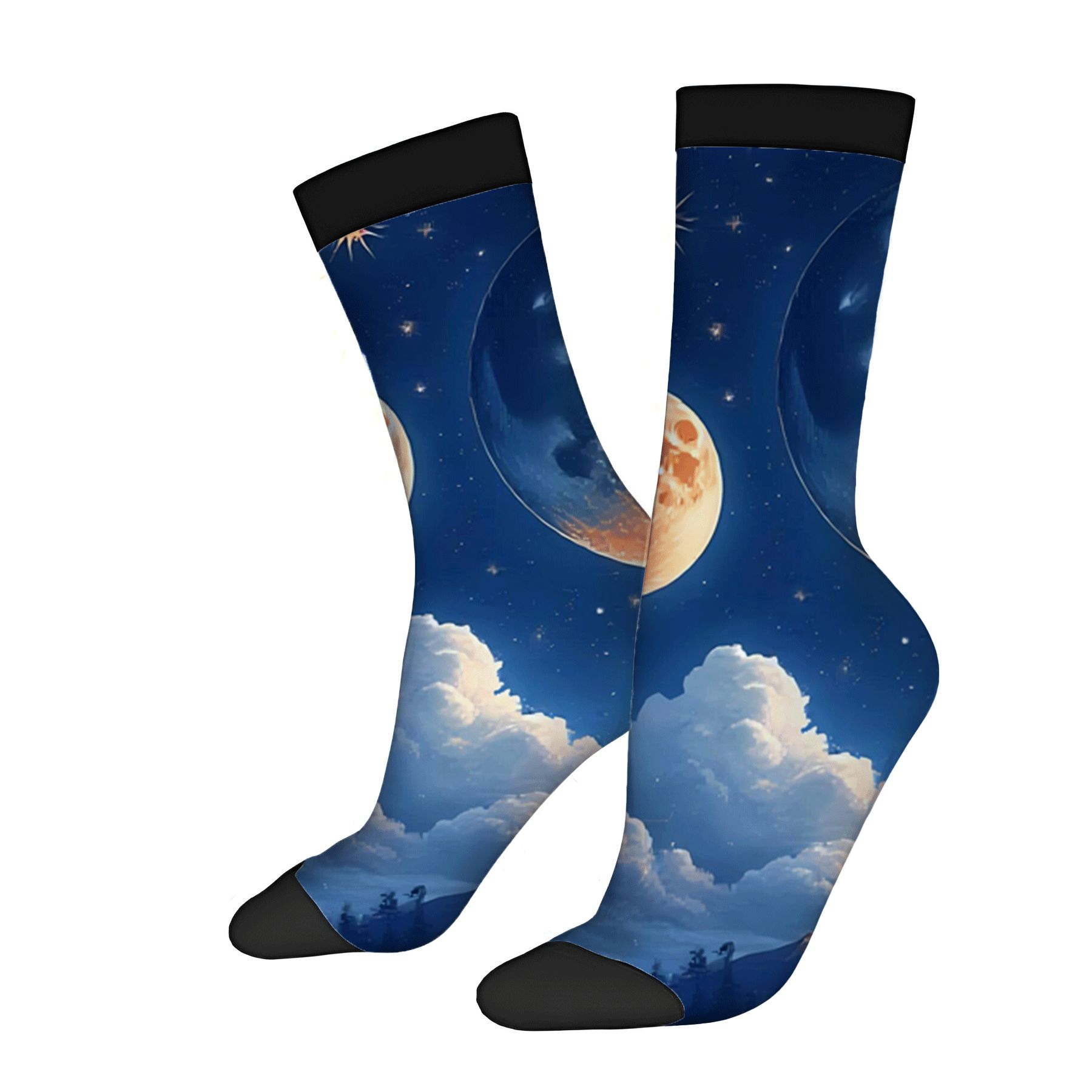 Celestial-Themed Socks - 2 Pairs of Vibrant Night Sky Design with Stars ...