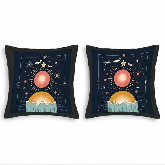 Celestial Throw Pillow Covers 18x18in Set of 2 - Sun Stars & Waves ...