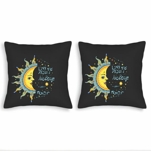 Celestial Throw Pillow Covers Set of 2 - 18x18in Black Background with ...