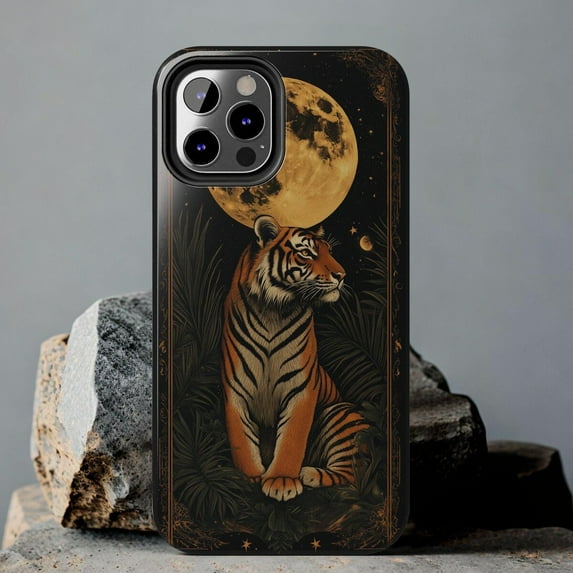 Celestial Tiger Full Moon Jungle Animal Phone Case with iPhone 17 to 11 ...