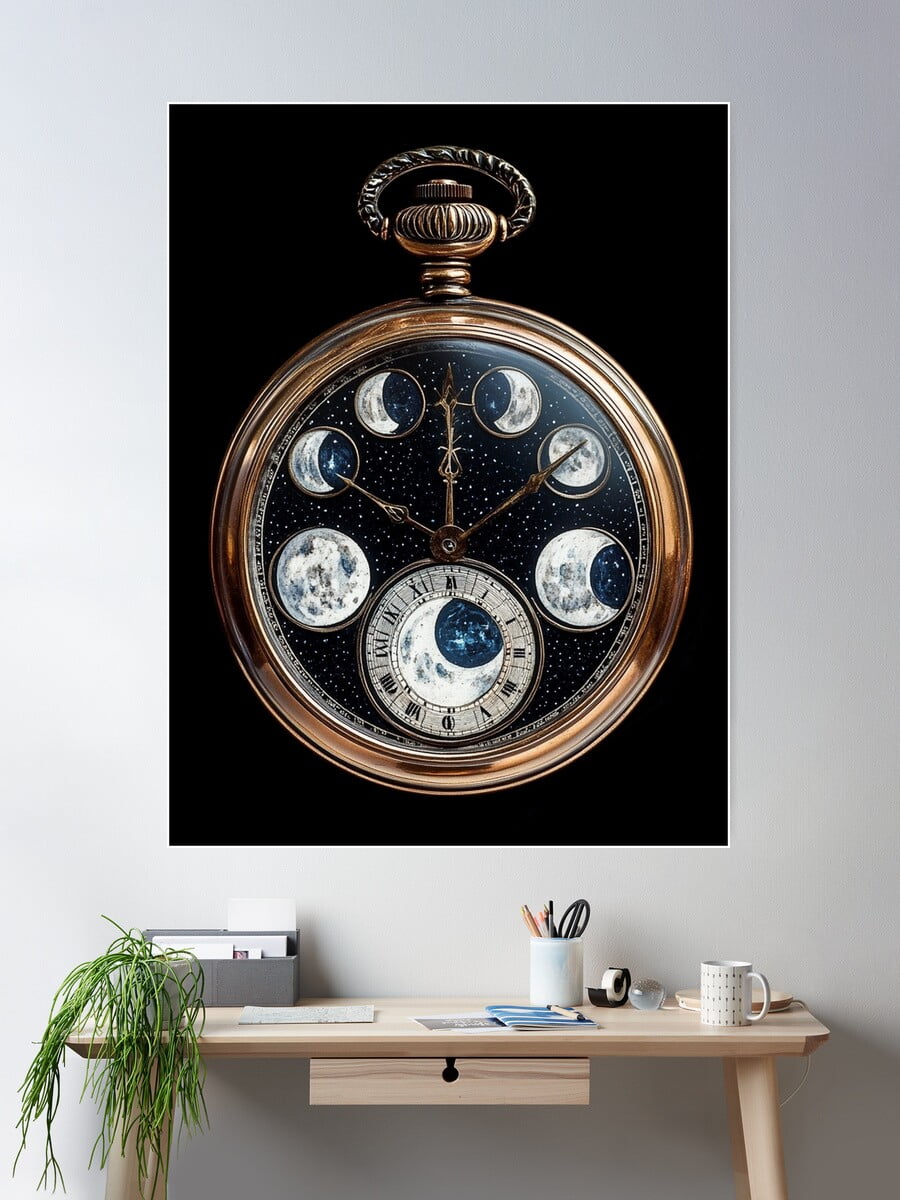 Celestial Timekeeper: Moon Phases Pocket Watch Poster Wall Art, Modern ...