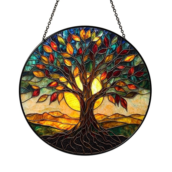 Celestial Tree Nature Landscape Stained Glass Style Window Hanging ...