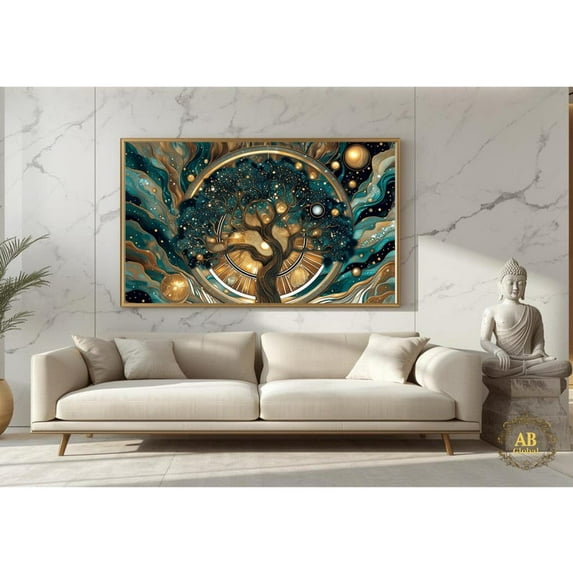 Celestial Tree of Life Art - Cosmic Nature Wall Decor with Sun Moon ...