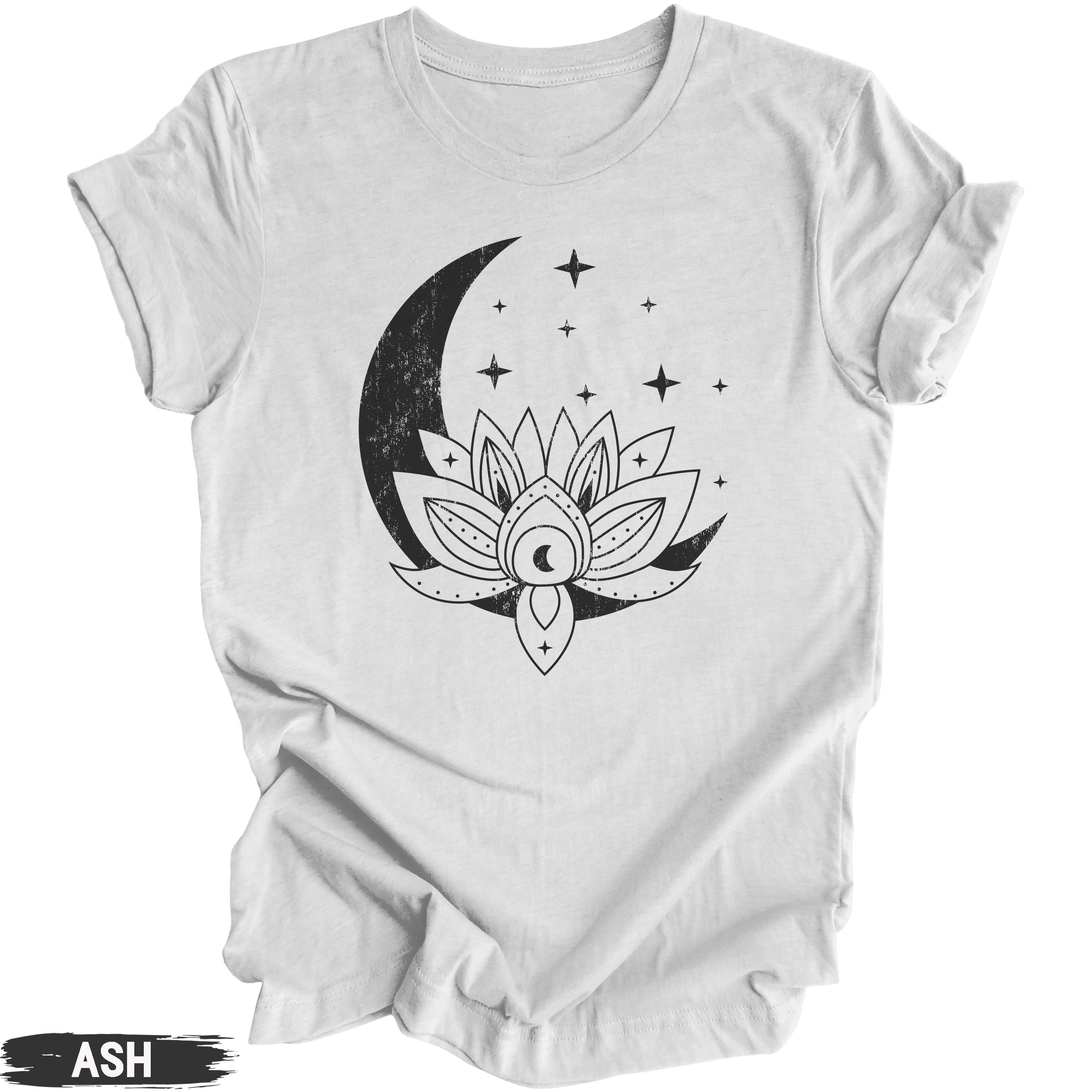 Celestial Tshirt, Lotus Flower with Crescent Moon and Stars Graphic Tee ...