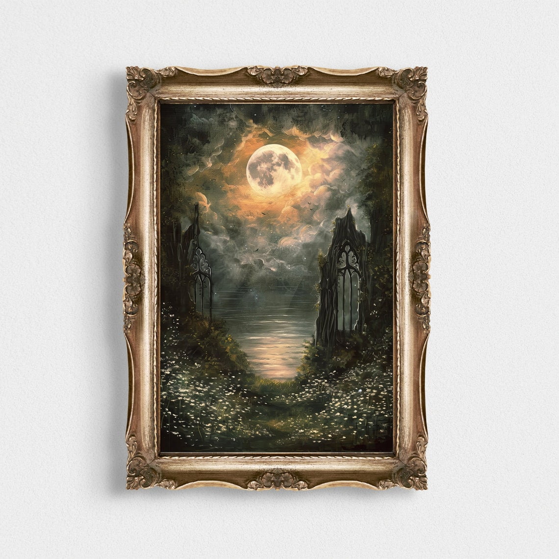 Celestial Vintage Moon Forest Home Decor Poster, Moody, Cloudy Holy ...