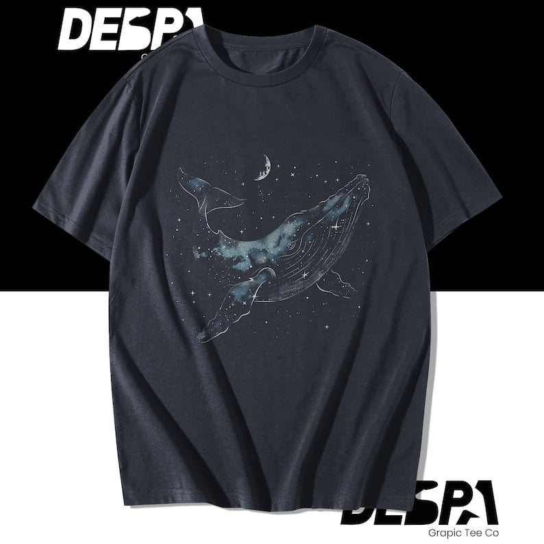 Celestial Whale Design T-Shirt, Mystical Whale with Stars Tee, Ocean ...