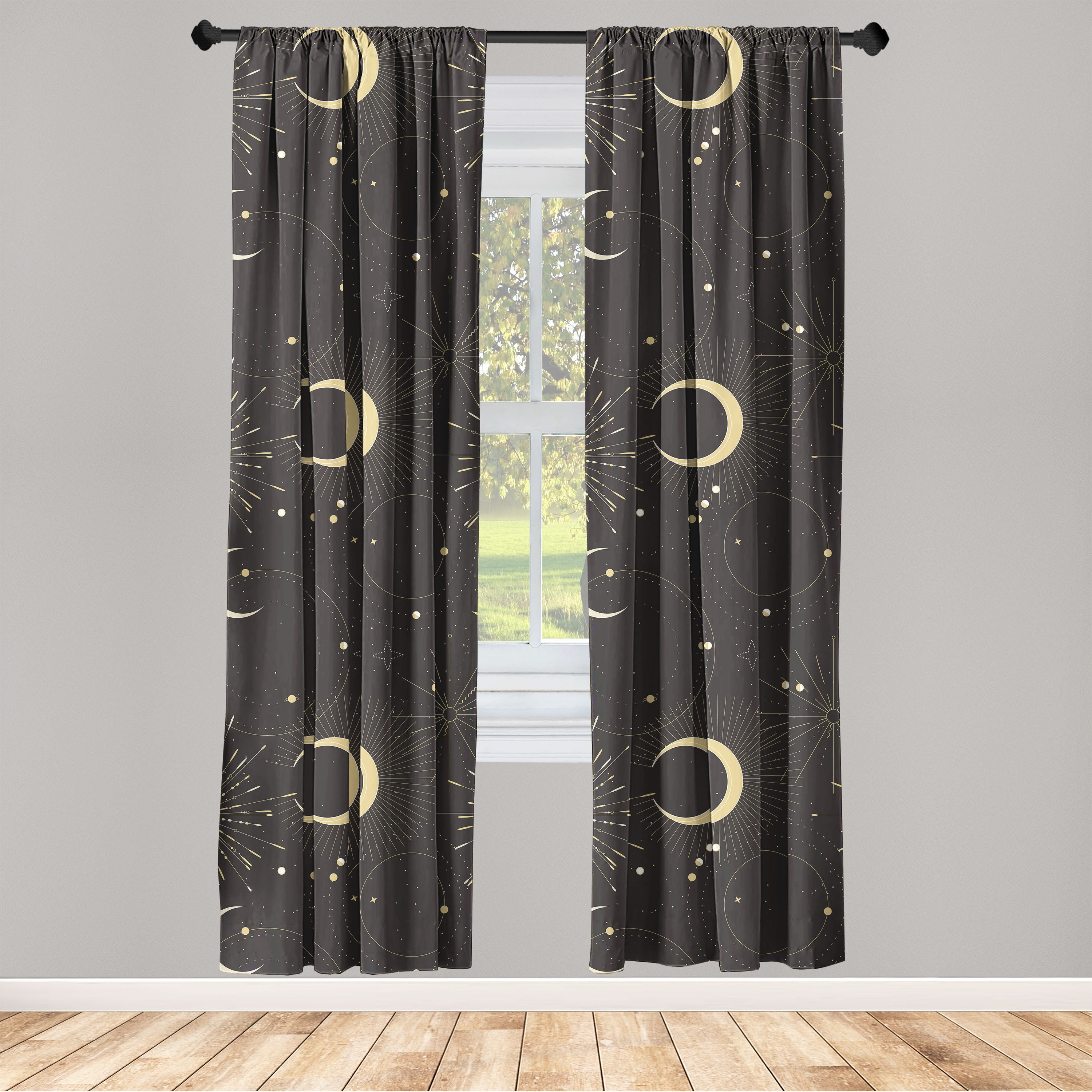Celestial Window Curtains, Outer Space Inspired Moon and Orbit Pattern ...