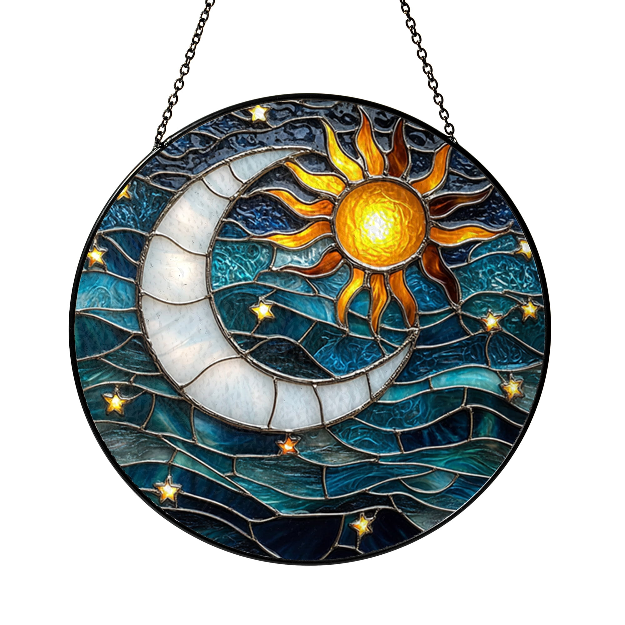 Celestial Window Suncatcher, Stained Glass Inspired Sun and Moon ...