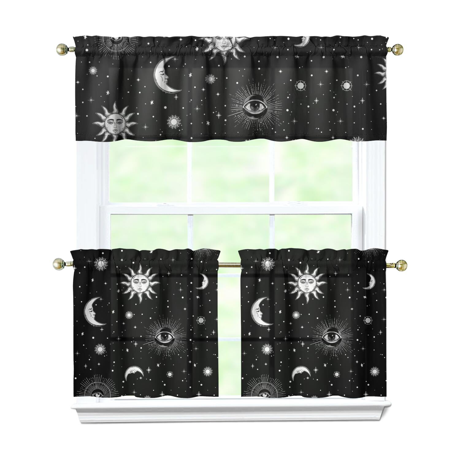 Celestial Window Treatment Panels - 3 Pack Gothic Starry Night & Solar ...