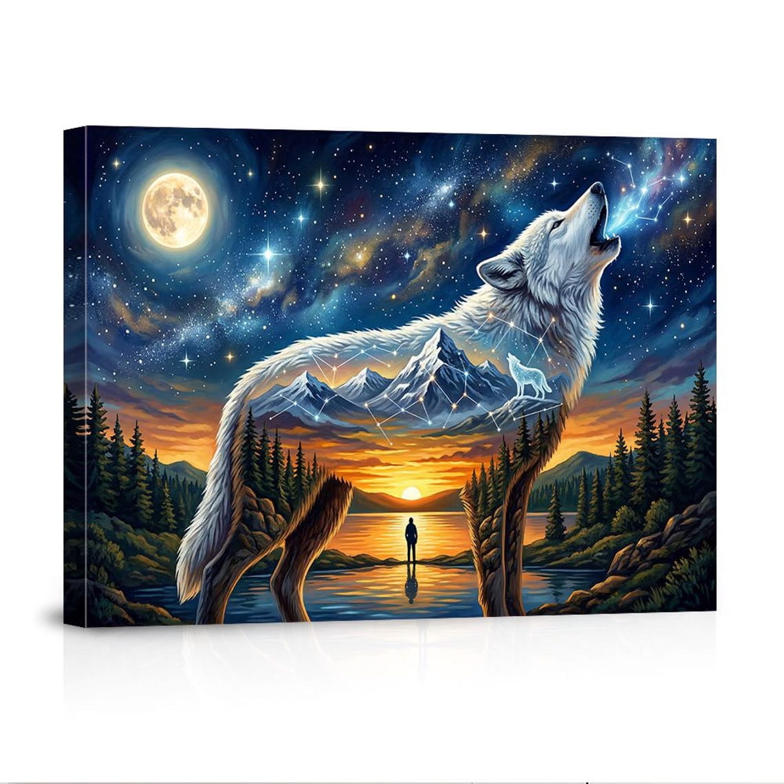 Celestial Wolf Cosmic Howl Forest Lake Spiritual Nature Moon Stars ...