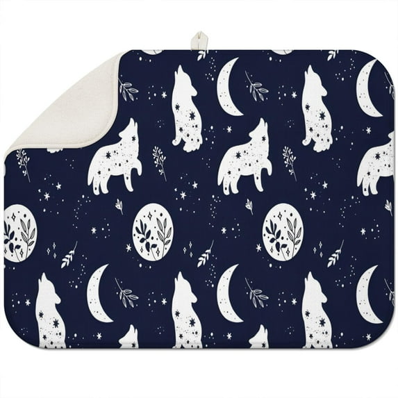 Celestial Wolf Halloween Pattern Dish Drying Mat for Kitchen 1 Pack ...