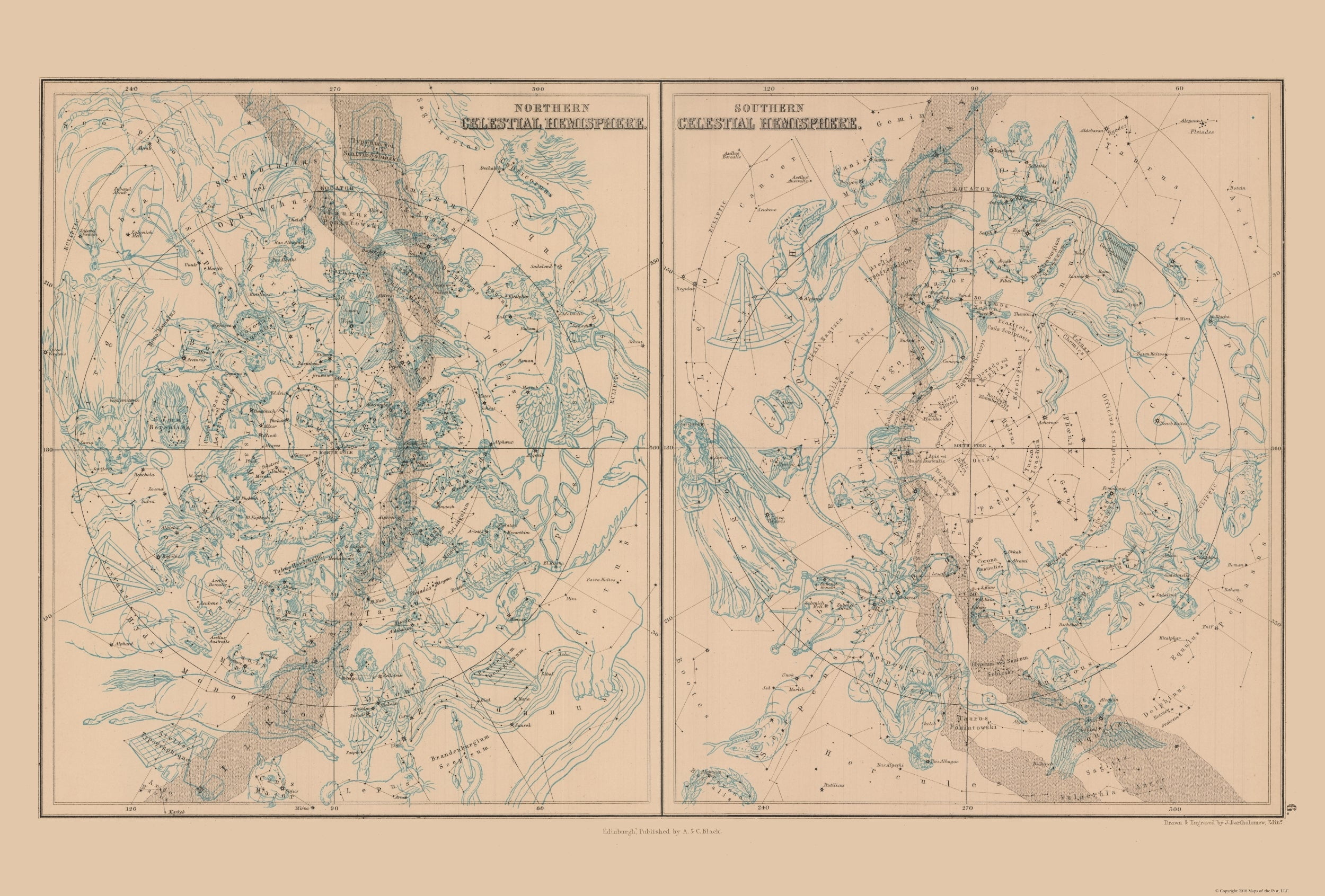 Historic Map - Celestial World - Black 1867 - 34.01 x 23 - Vintage Wall ...