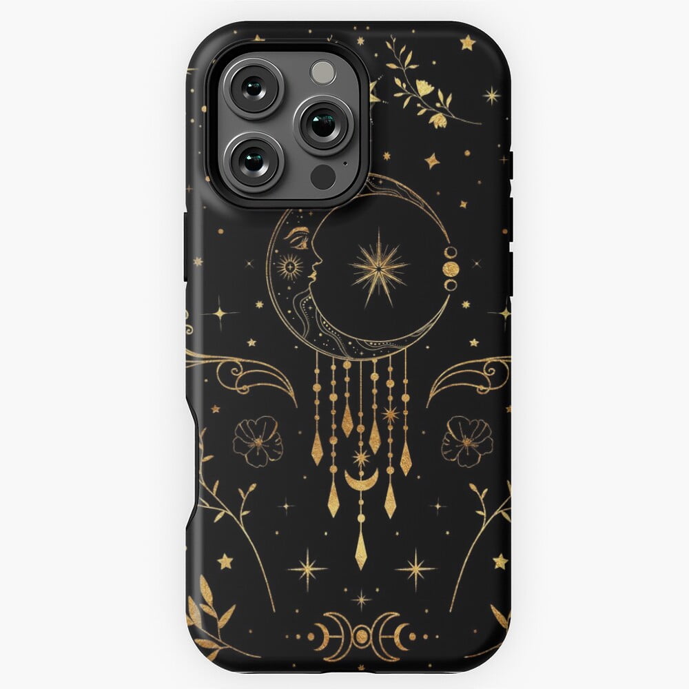 Celestial crescent moon with floral accents and moon phase Phone Case ...