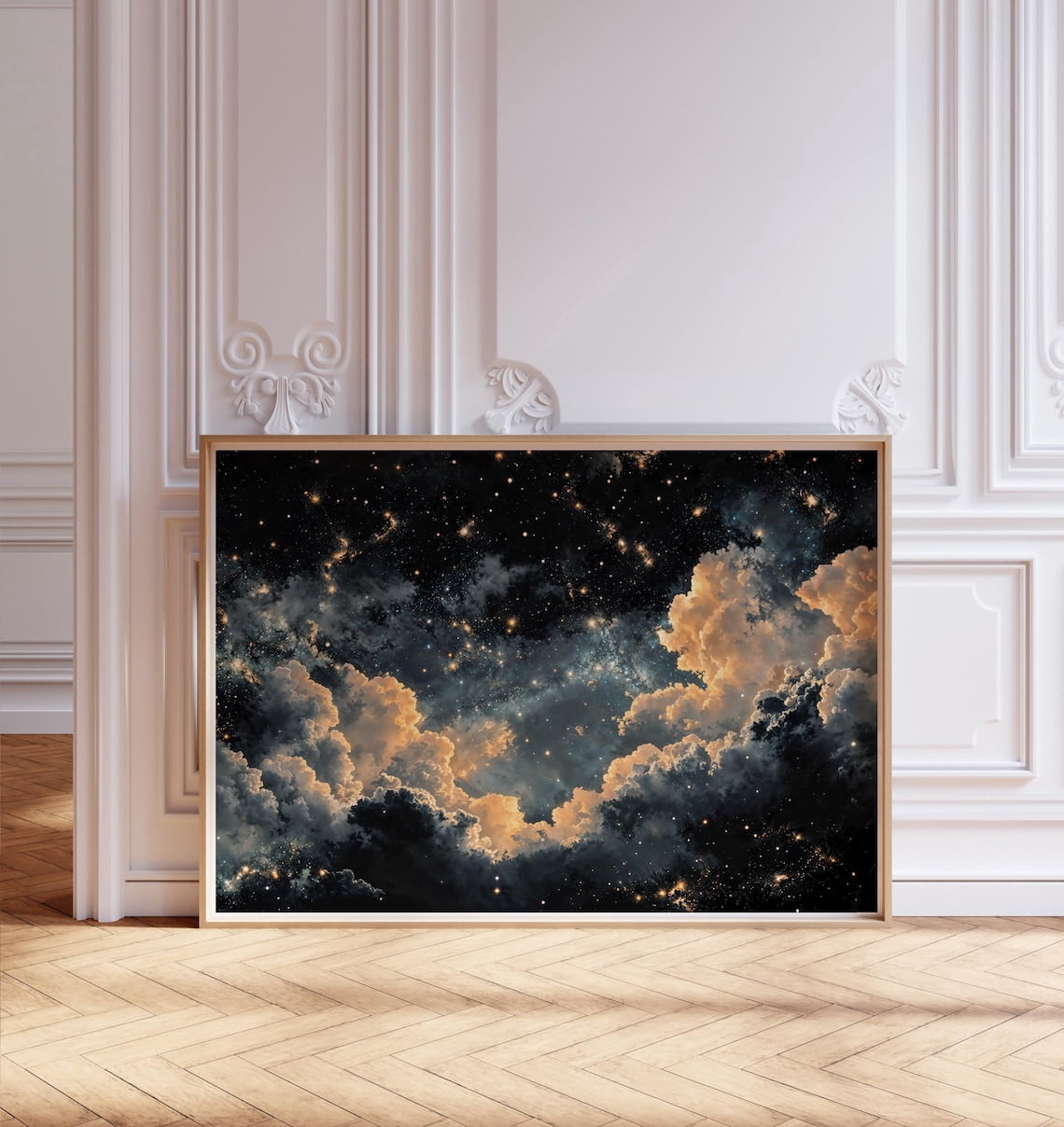 Celestial moody Poster night sky stars abstract dark blue vintage art ...
