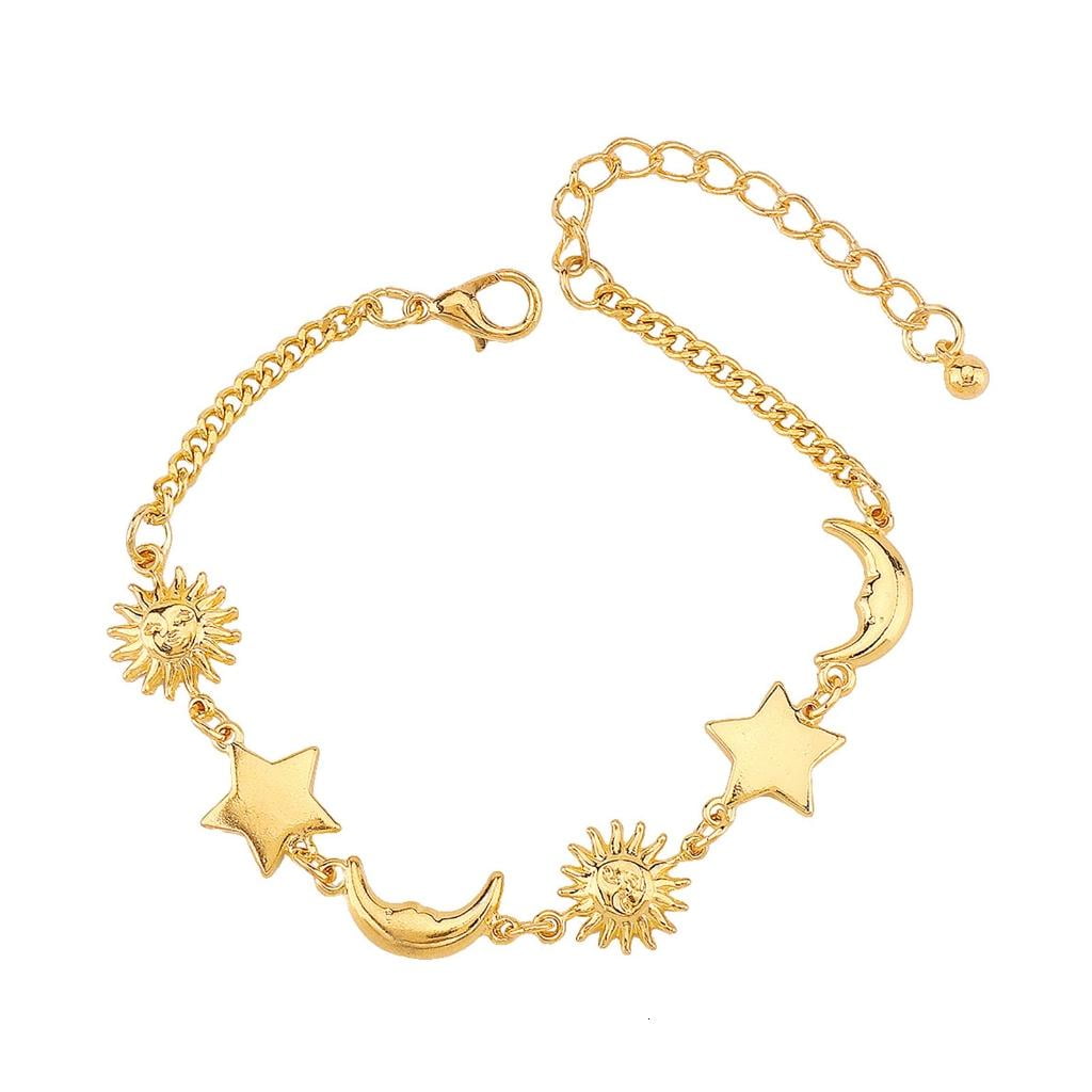 Celestials Moon Star Beach Jewelry Gold Adjustable Wrist Chain Charm ...