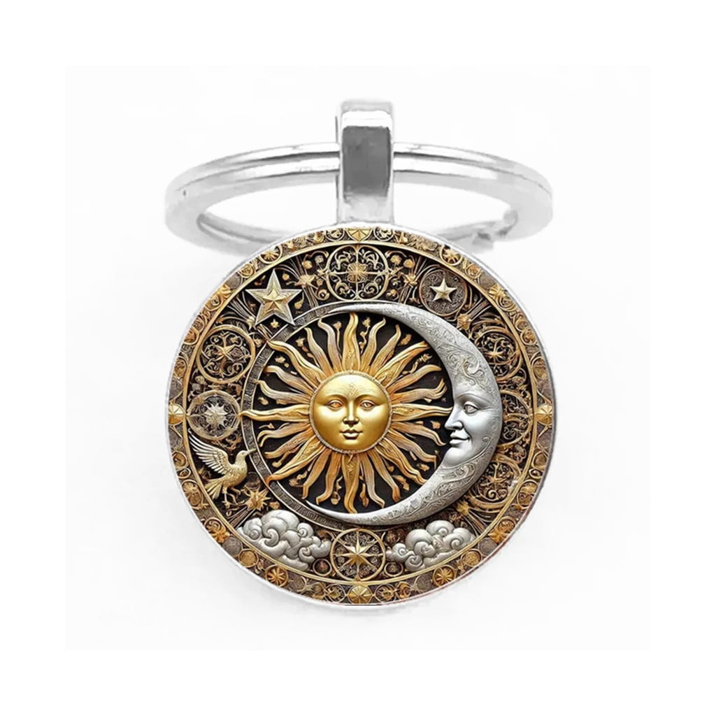 Celestials Themed Keychain Featuring Sun God Pattern Gemstones Effect ...