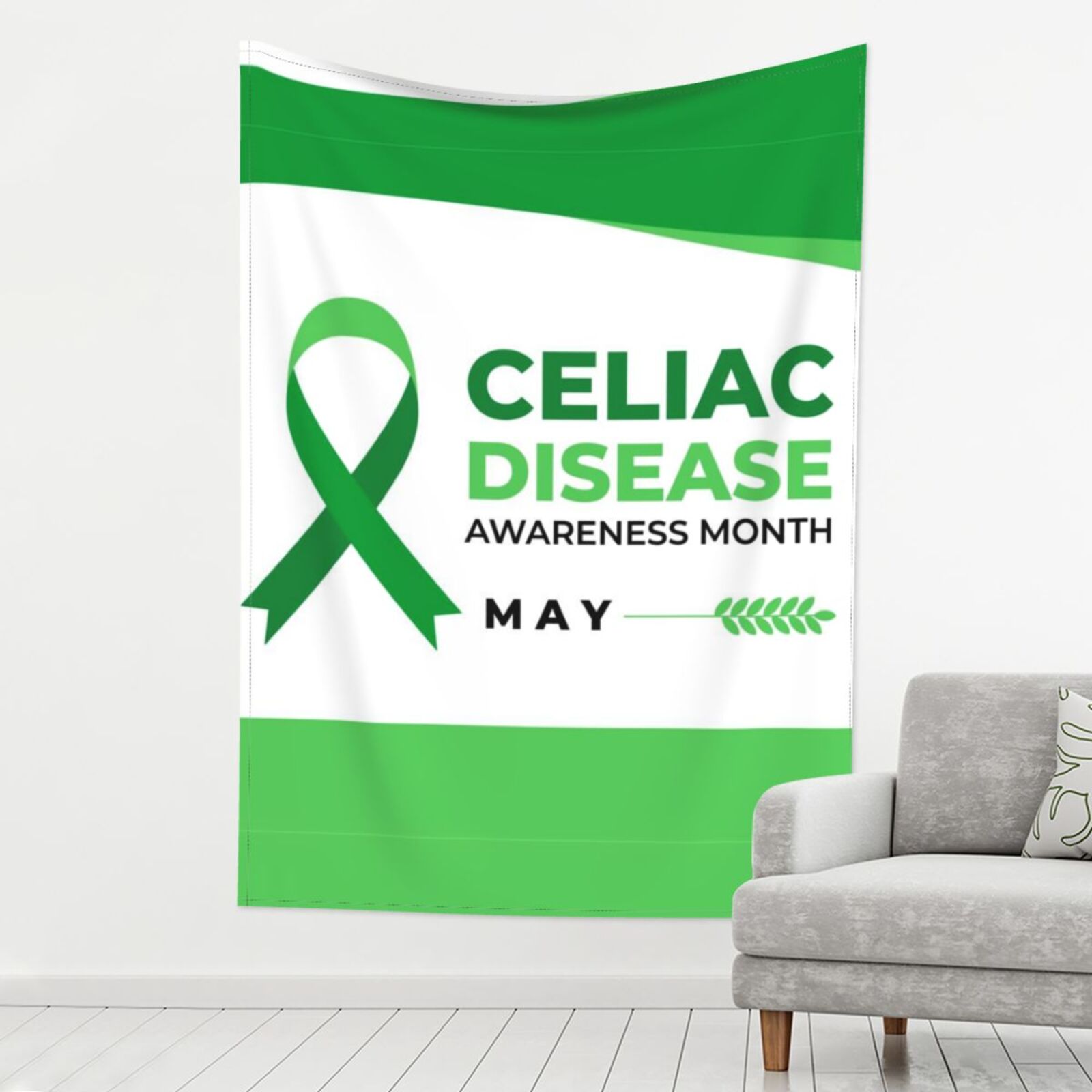 Celiac Disease Awareness Light Green Ribbon Tapestry Banner Backdrop ...