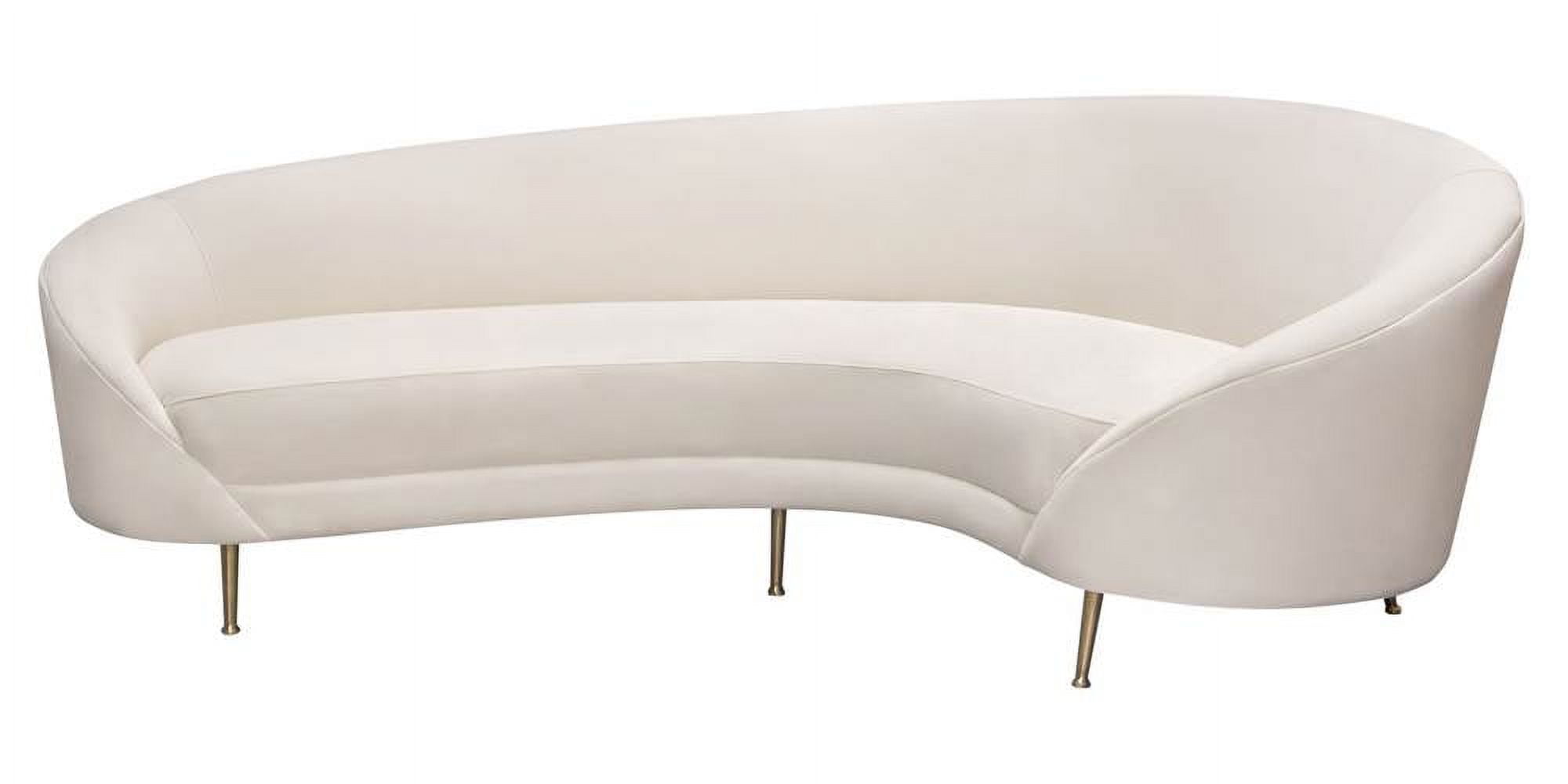 Celine Curved Sofa with Contoured Back in Light Cream Velvet and Gold ...