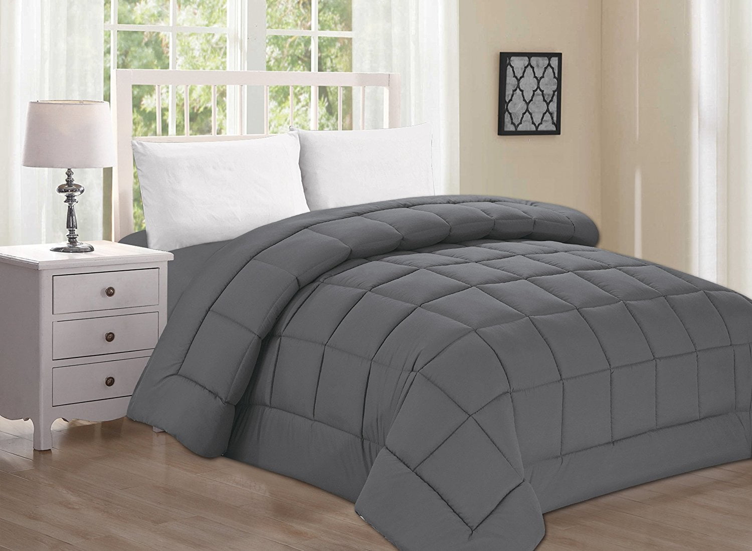 Celine Linen Goose Down Alternative 1pc SOLID Gray Comforter -, Twin ...
