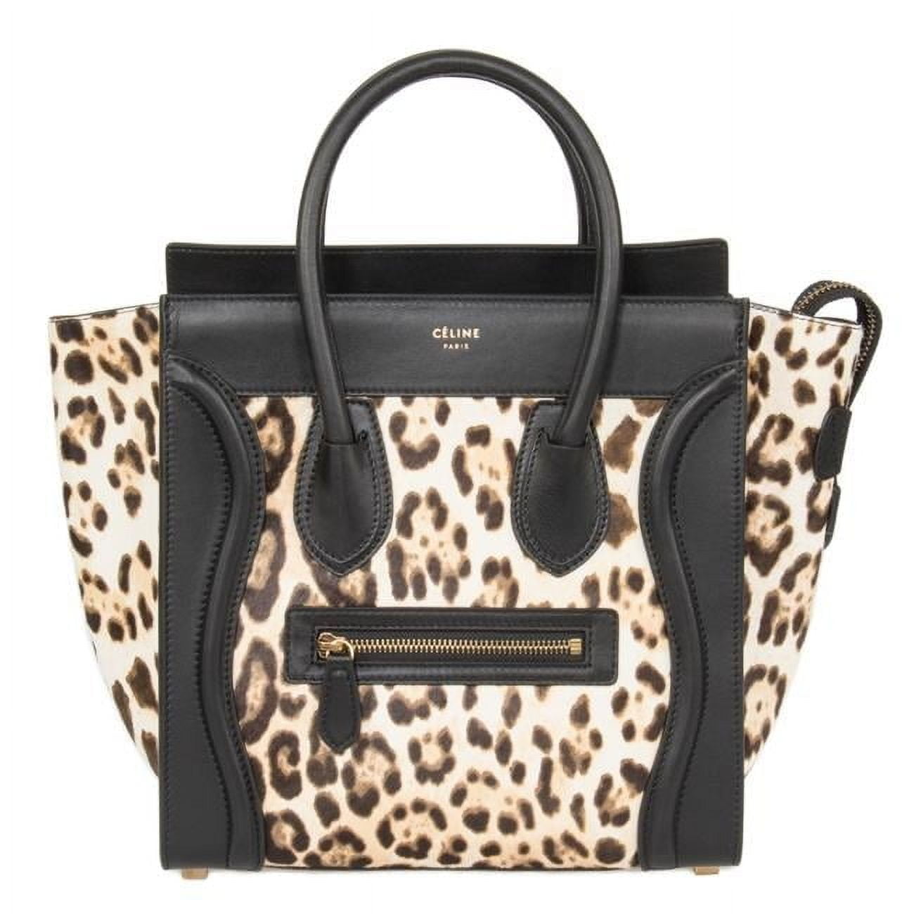 Celine CEL-HBAG-MICRO-LEO-PRNT-BLK Micro Luggage Tote Bag, Leopard ...