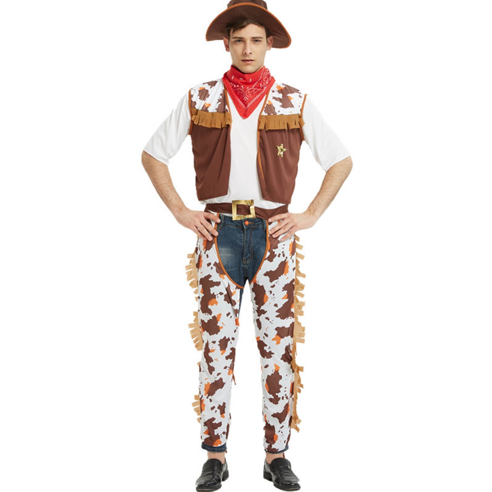 Celivon Cowboy Outfits For Men 5 Piece Hat+Scarf+Vest+Tshirt+Fringe Leg ...