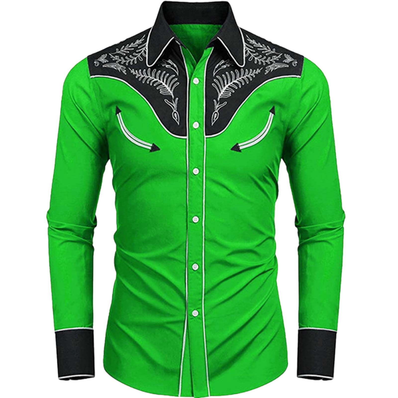 Celivon Mens Retro Western Cowboys Button Down Shirts Embroidery Long ...