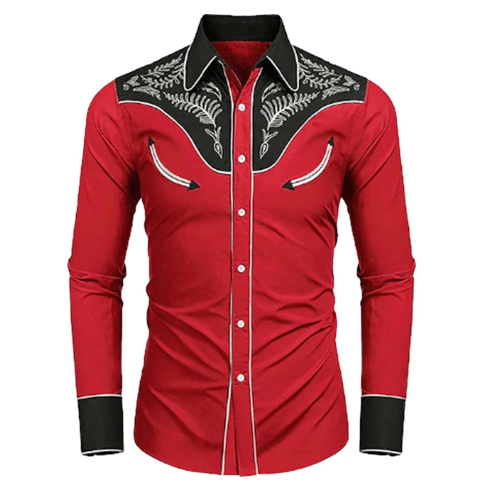 Celivon Mens Retro Western Cowboys Button Down Shirts Embroidery Long ...