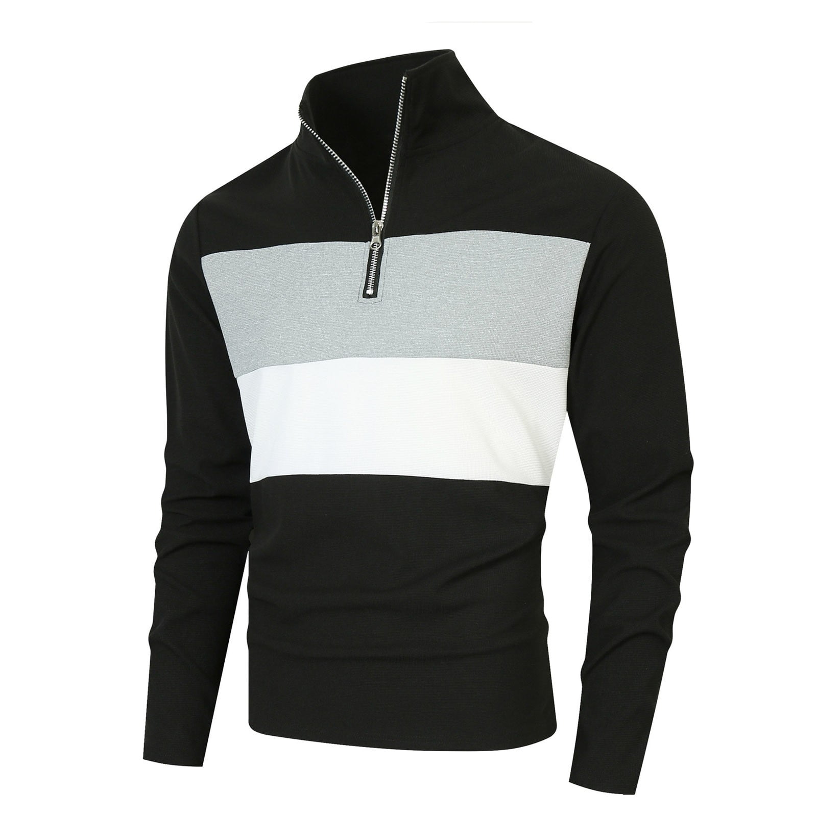 Celivon Mens Stand Collar Half Zipper Long Sleeve Color Block Polo ...