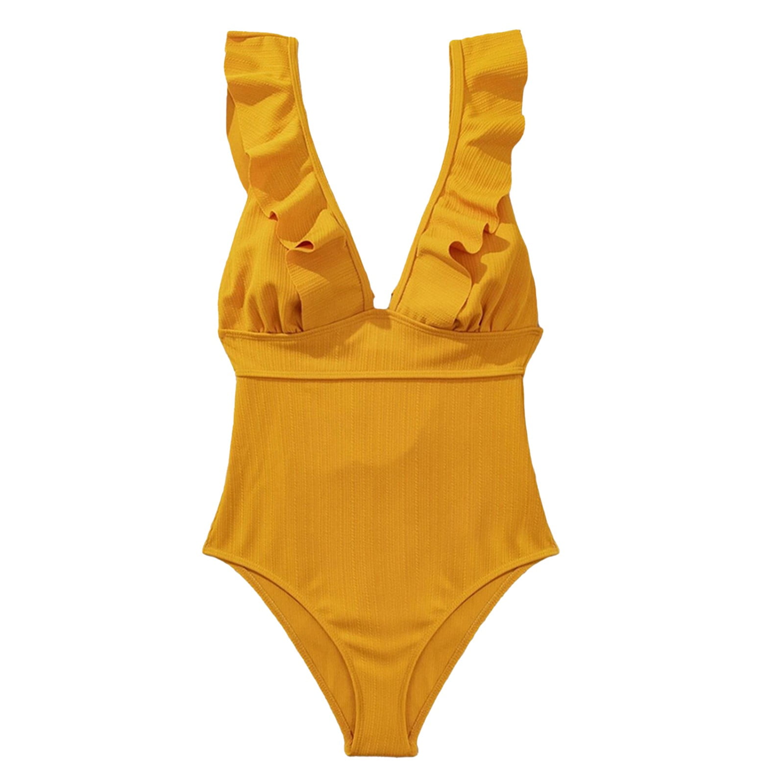 Celivon One Piece Swimsuit For Women Sexy V Neck Open Back Ruffle Leaf ...