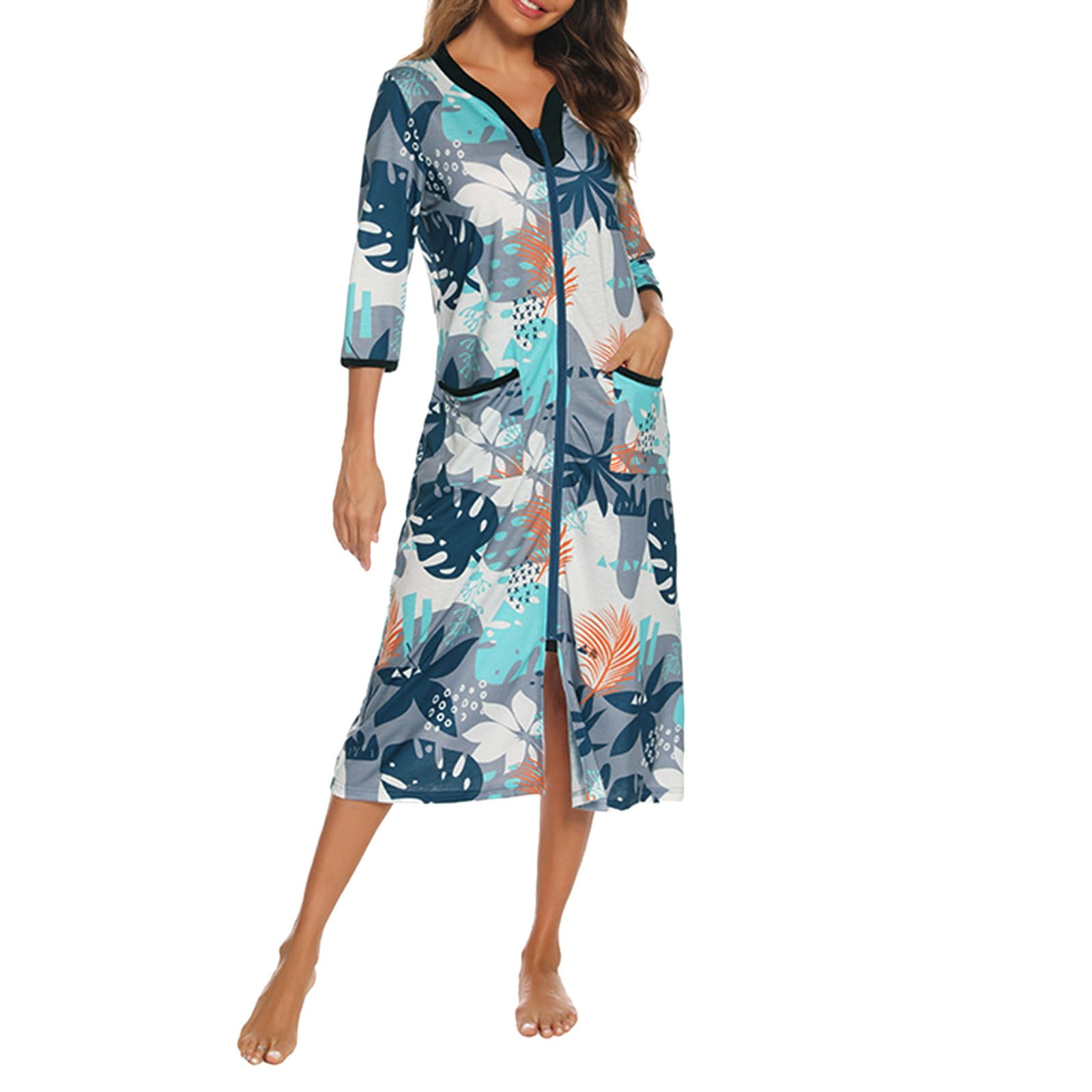 Celivon Silk Robes For Women Spring Summer Long Pajamas Smooth Zipper ...