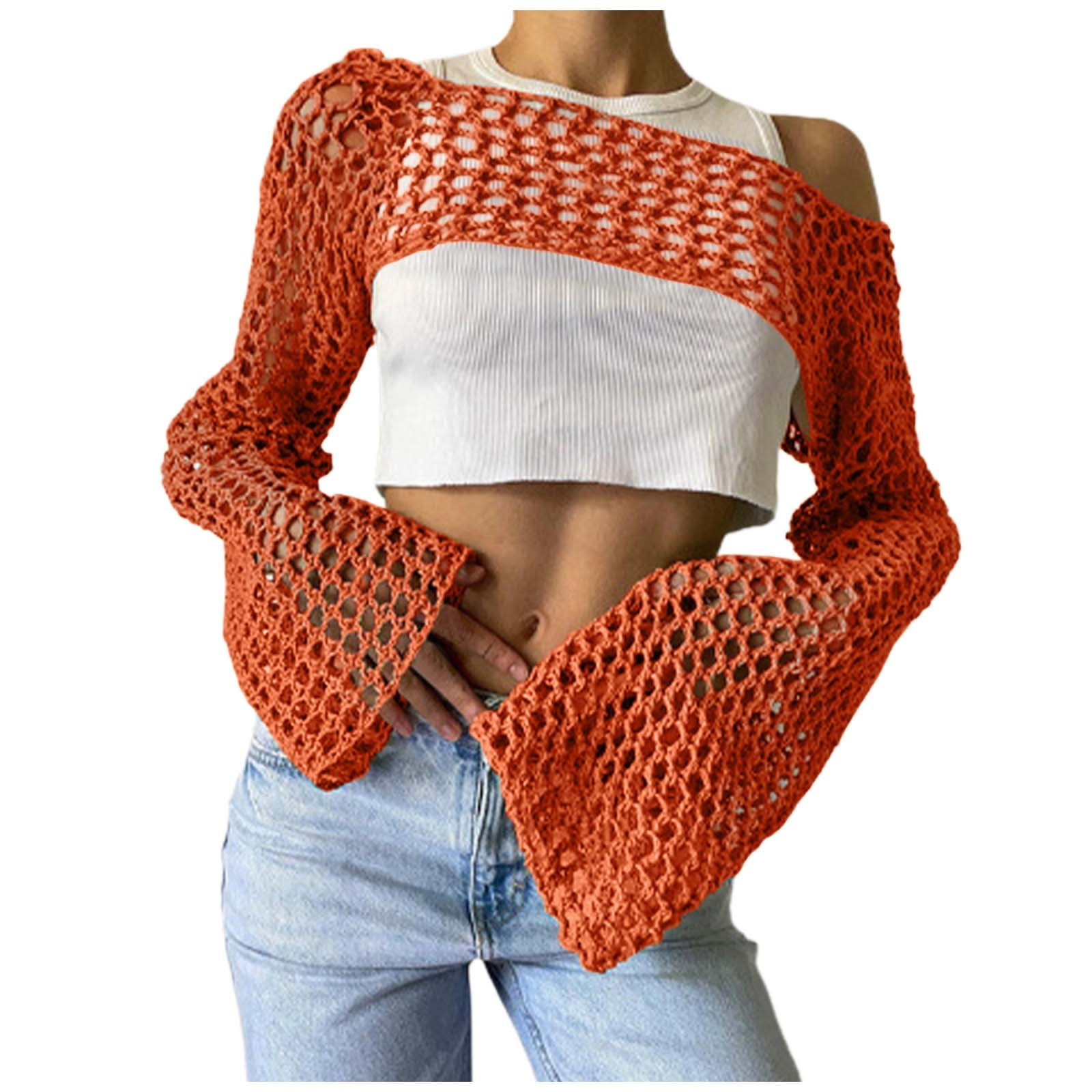 Celivon Swim Cover Up Women Sexy Hollow Out Knitted Sweater Solid Color ...