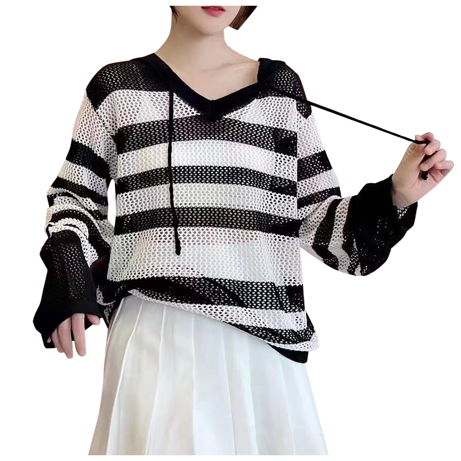 Celivon Womens Hollow Out Long Sleeve Crochet Cover Up Sweater Tops ...