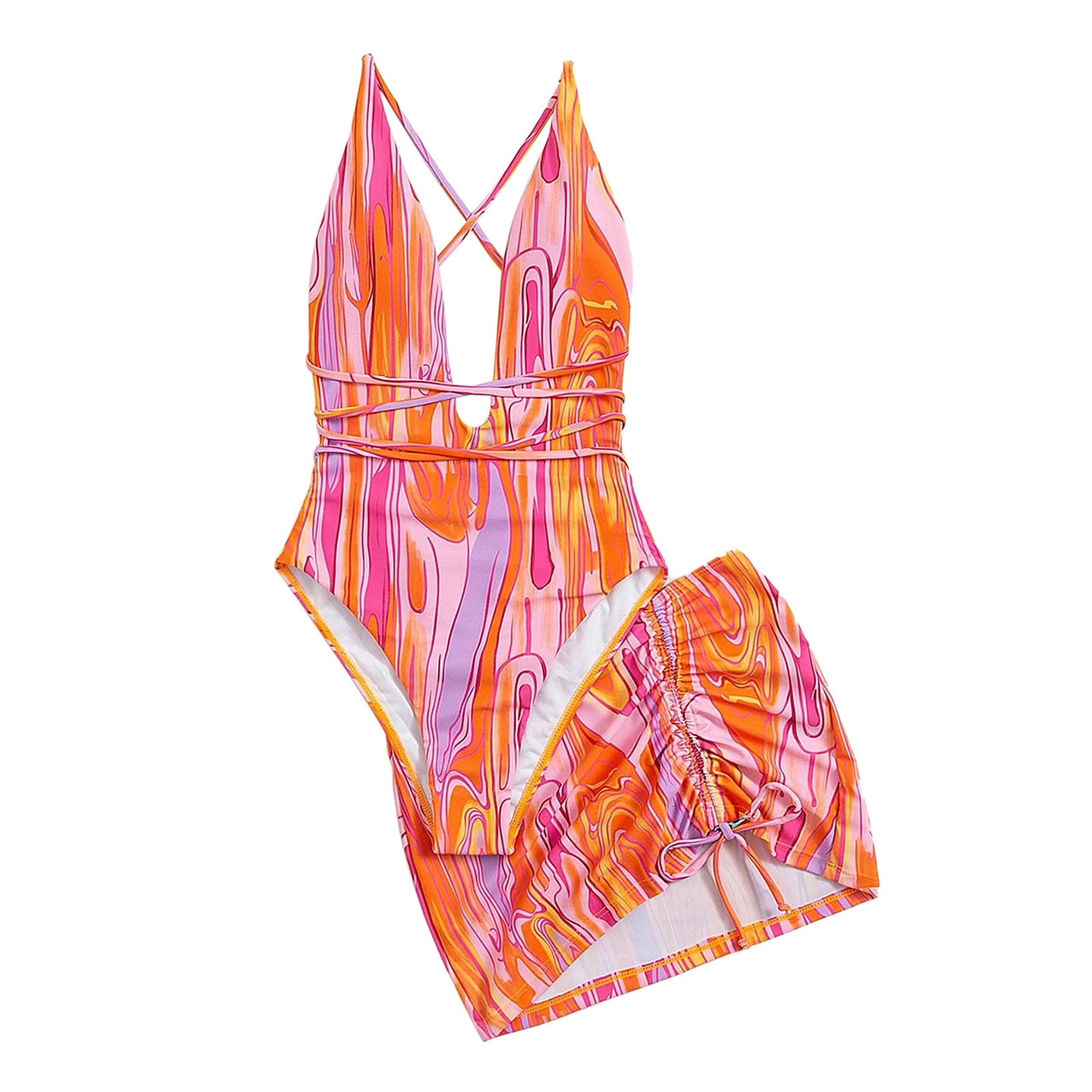 Celivon Womens Swimsuit Set With Triangular Stripes And Multi Color Two ...