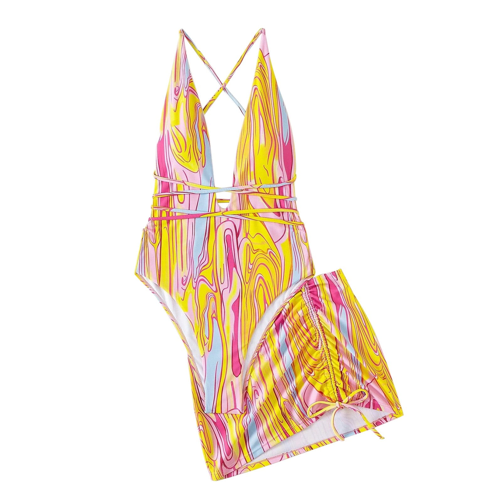 Celivon Womens Swimsuit Set With Triangular Stripes And Multi Color Two ...