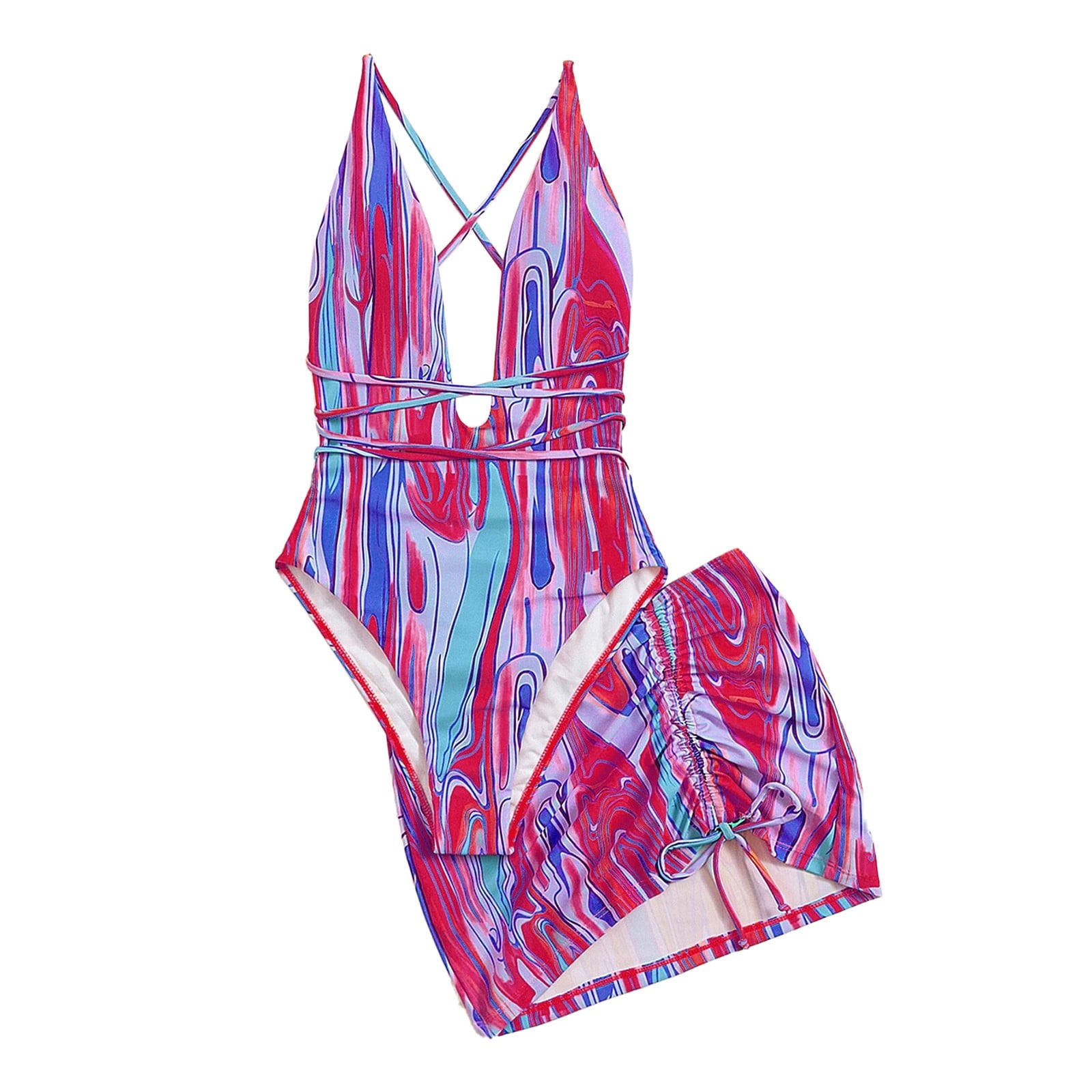 Celivon Womens Swimsuit Set With Triangular Stripes And Multi Color Two ...