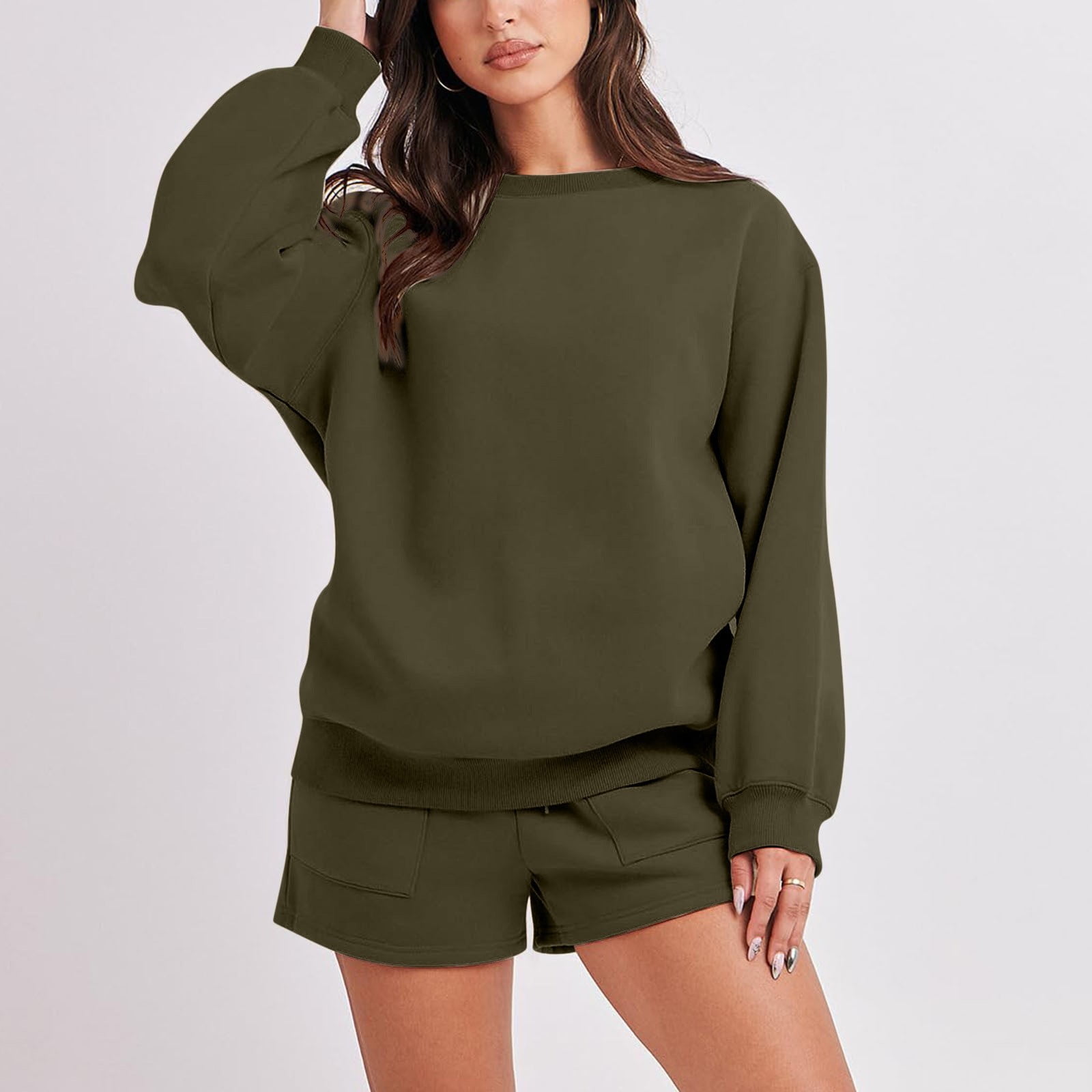 Celivon Workout Sets For Women Sweatshirt Sets 2 Piece Shorts Oversized ...