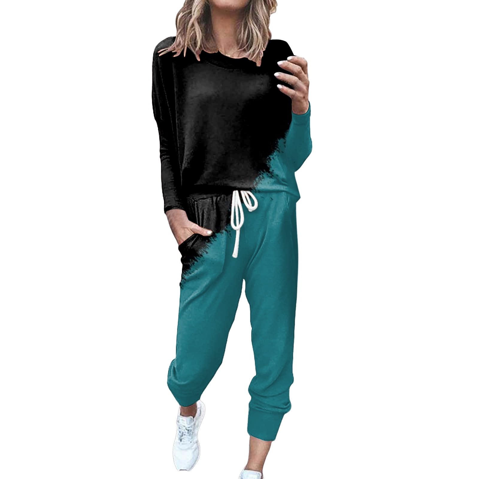 Celivon Workout Sets For Women Jogging Suit 2 Piece Long Pants Round ...