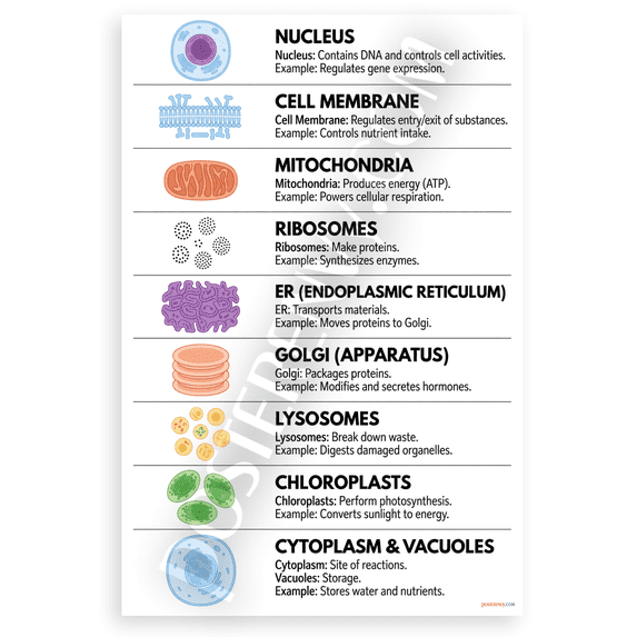 Cell Organelles Structures Functions Educational 12x18 US Made Poster ...