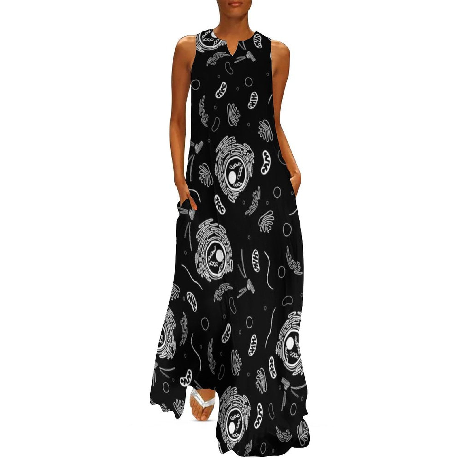 Cell Organelles - White on Black Long Dress chic and elegant evening ...