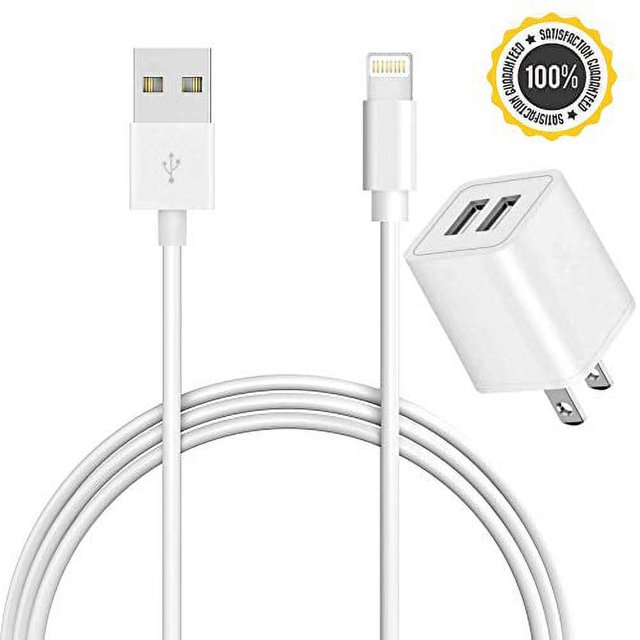 Cell Phone Charger Power Adapter Dual Port 2.4A Cube with 10-Feet ...