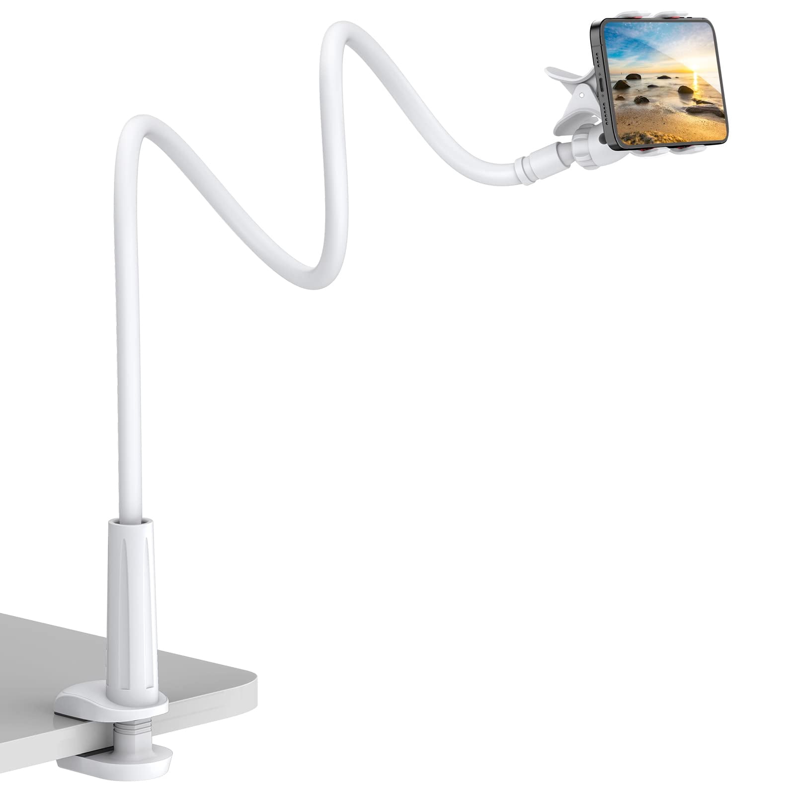 Cell Phone Clip On Stand Holder with Grip Flexible Long Arm Gooseneck ...