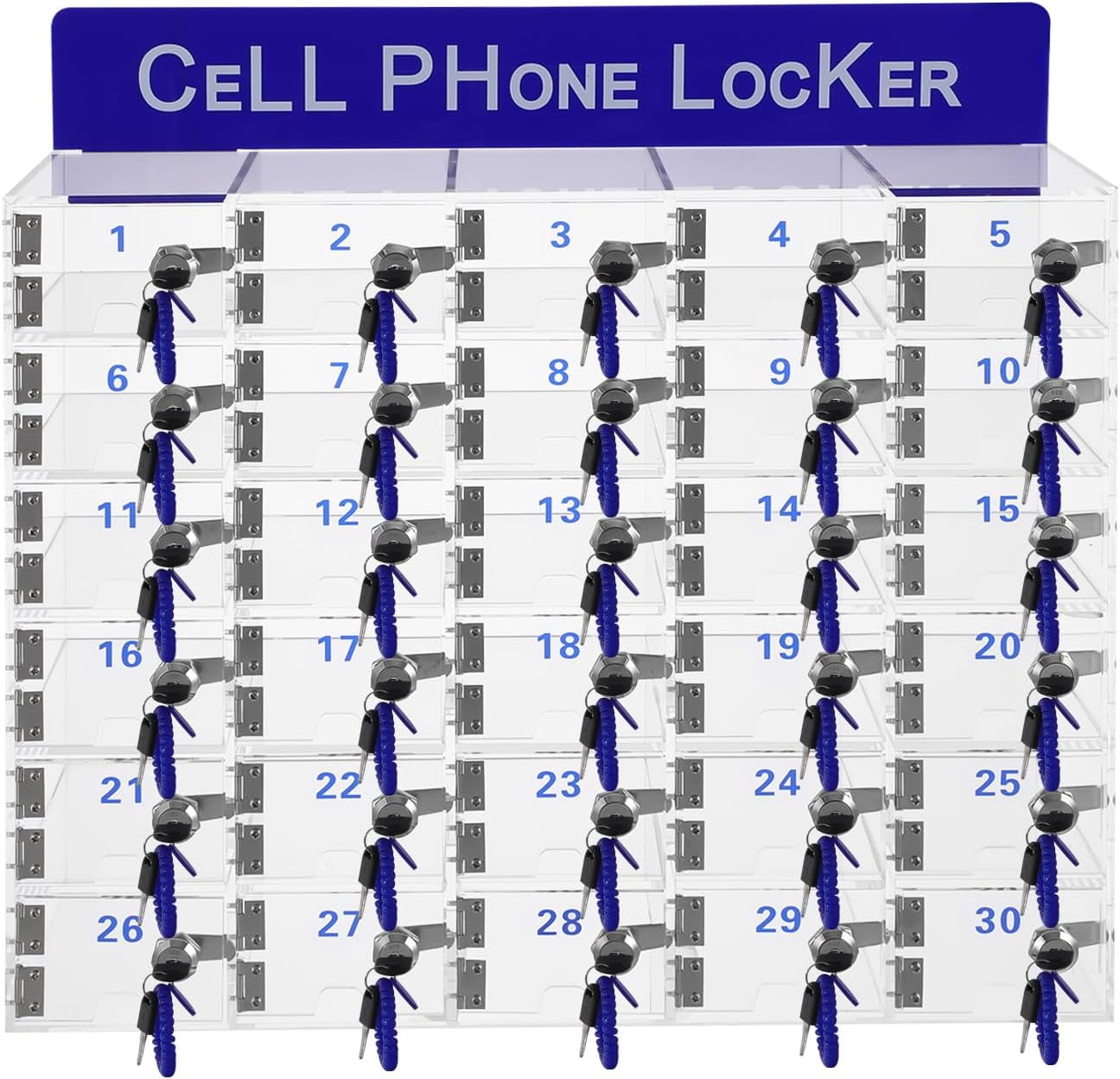 Cell Phone Locker, 30 Slots Acrylic Cell Phone Locker Box with Door ...