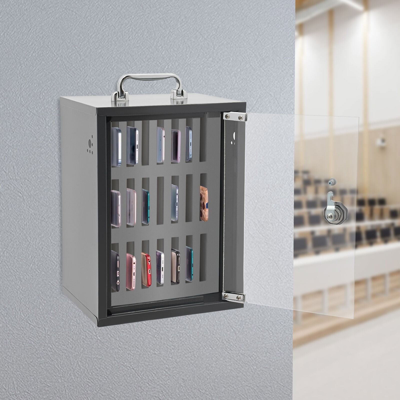 Cell Phone Locker Cabinet, Storage Cabinet for Cell Phones Grey Black ...