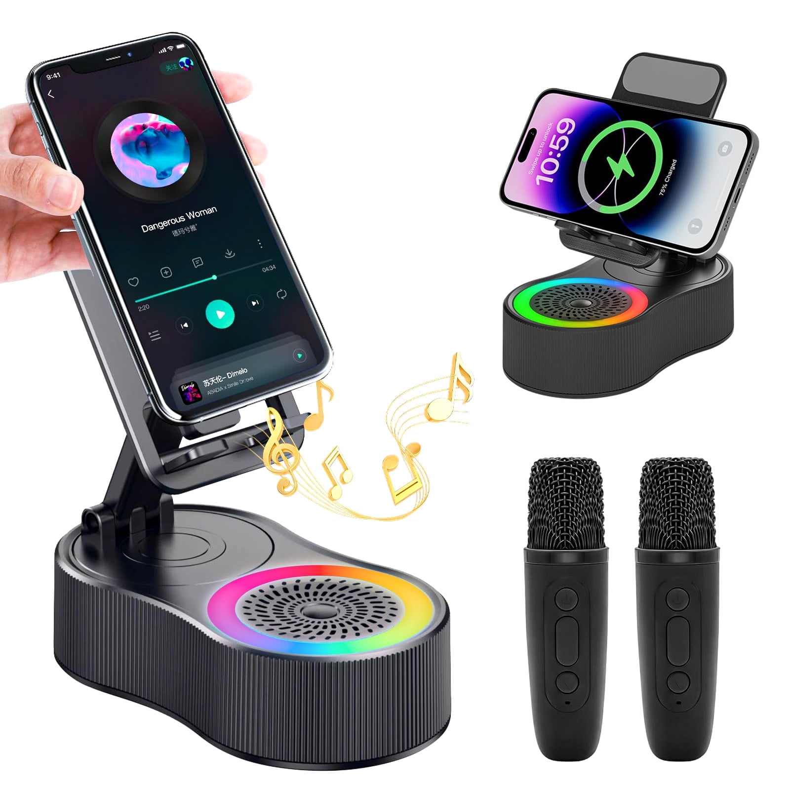 Cell Phone Stand with Wireless Bluetooth Speaker, 2 Wireless ...