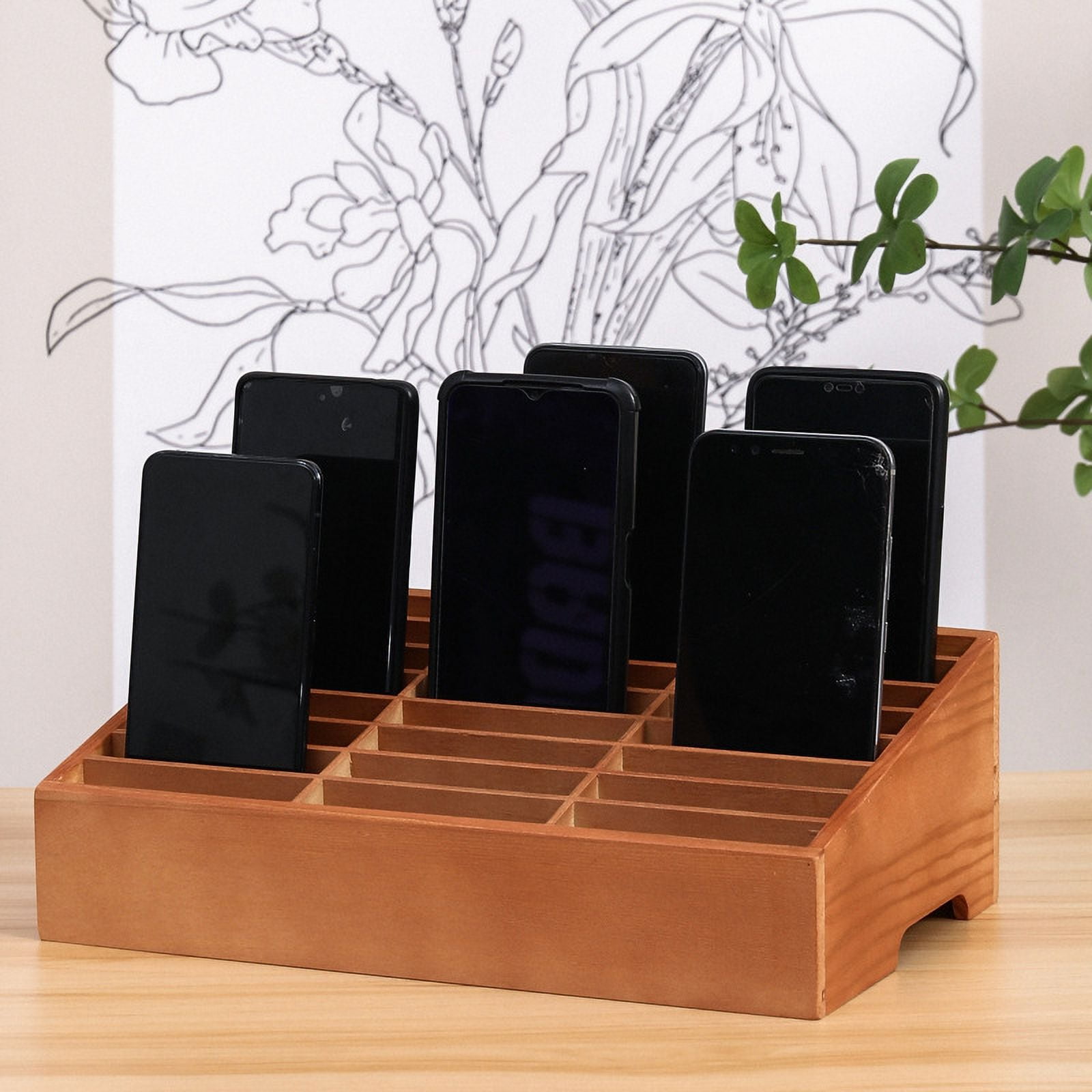 Cell Phone Storage Box Desktop Wood Cell Phone Holder Compartment Desk ...
