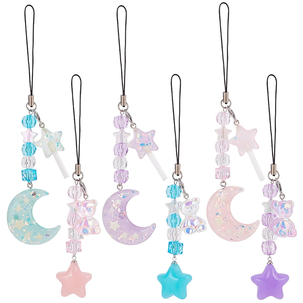 Cell Phone Strap Charm Moon & Star & Bear Plastic Charm Hanging ...