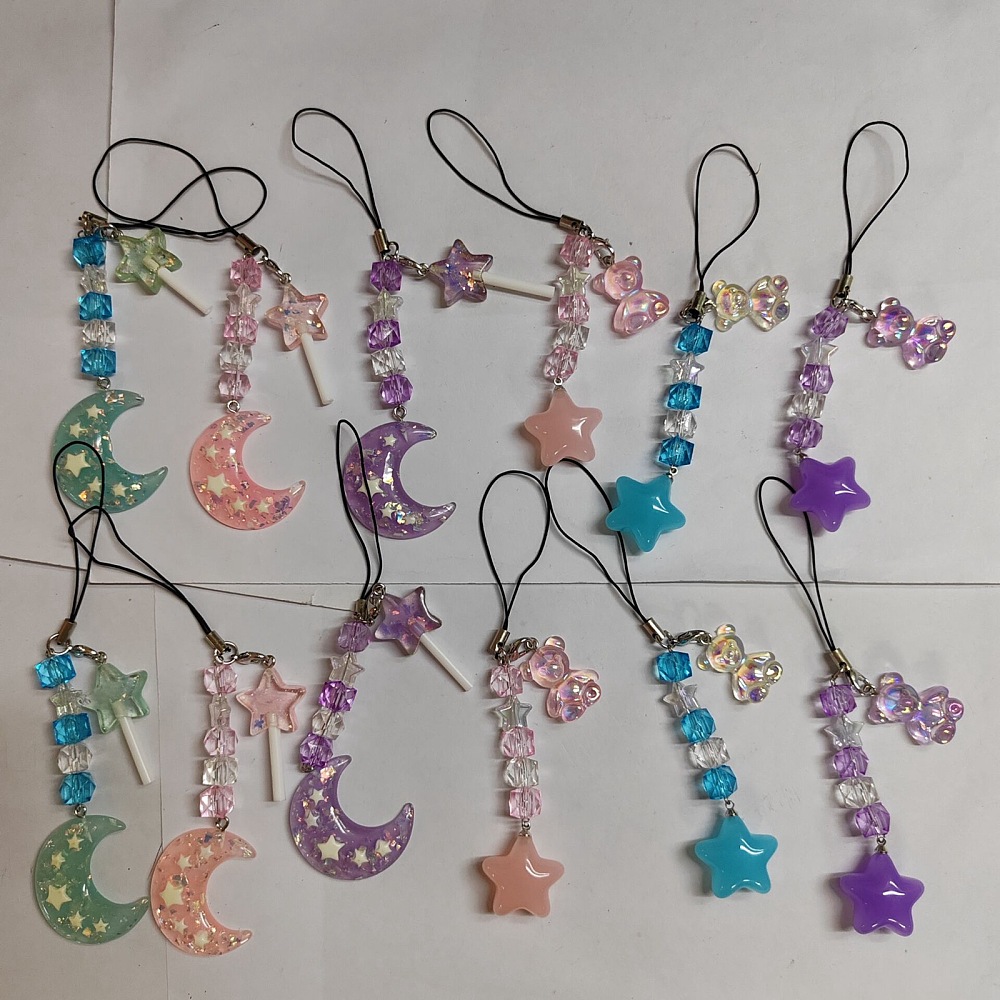 Cell Phone Strap Charm Moon & Star & Bear Plastic Charm Hanging ...