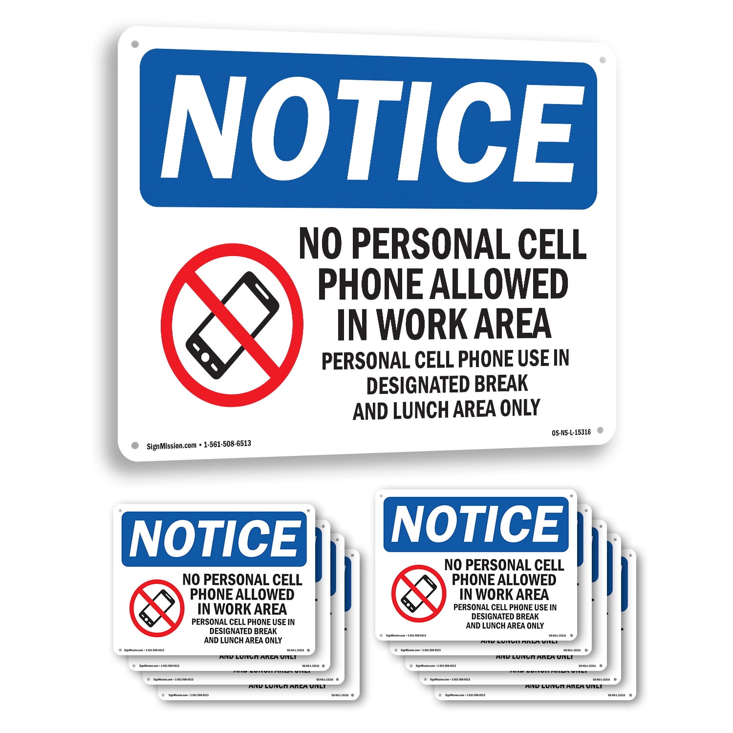 Cell Phone Use In Designated Area Only OSHA Notice Aluminum Sign 24 ...
